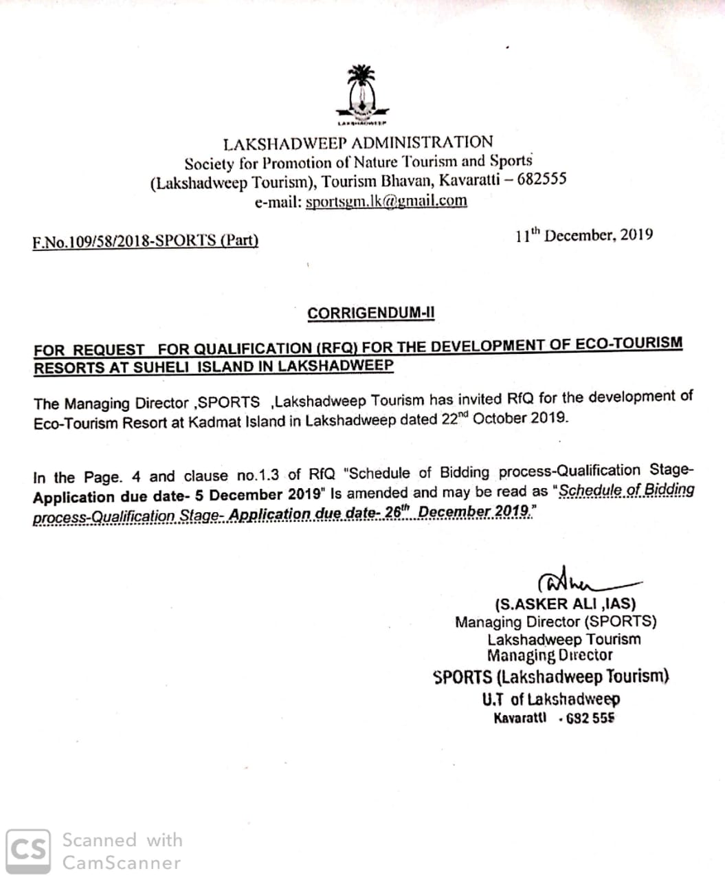 Corrigendum II for RfQ for the development of Eco-Tourism Resorts at ...